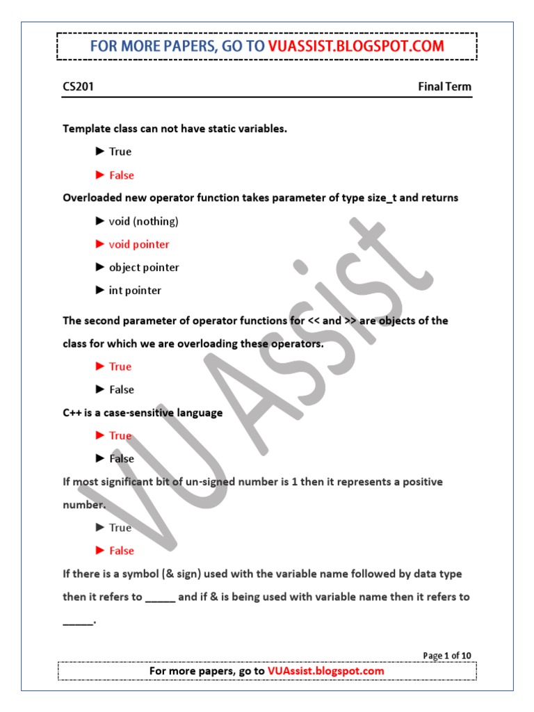 CS201 Final Term Past Paper 1 | PDF | Class (Computer Programming) | Constructor (Object ...