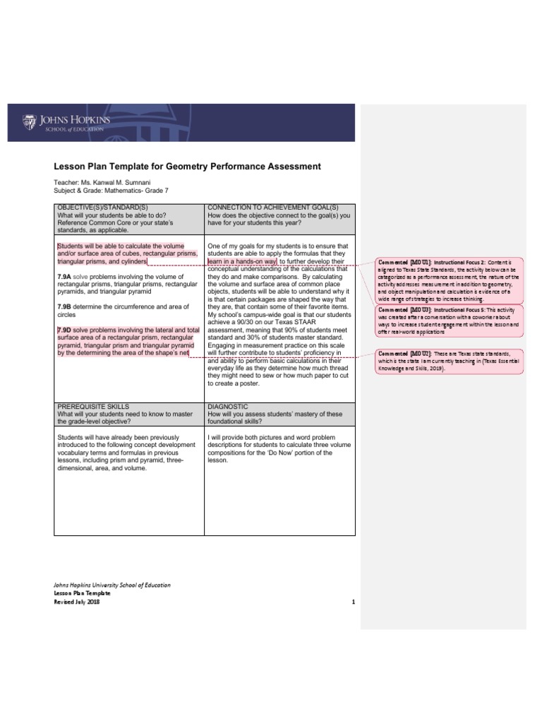 Geometry Volume & Surface Area Lesson | PDF | Area | Lesson Plan