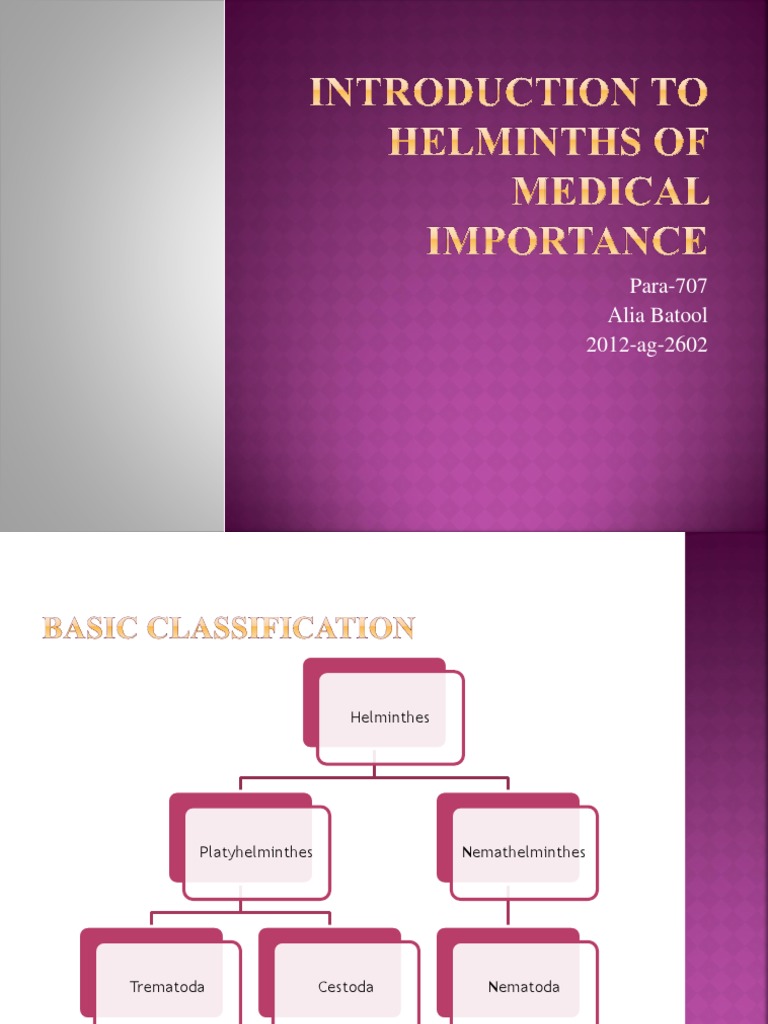 Helminth Classification and Treatment Guide | PDF | Nematode | Parasitology