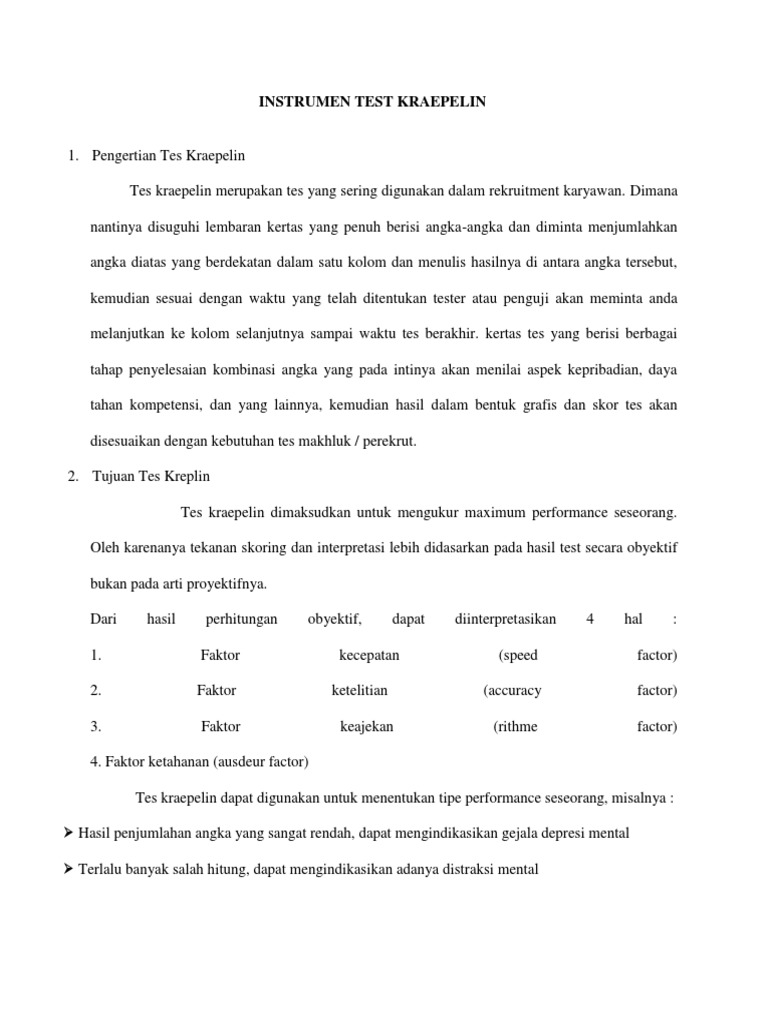 Instrumen Test Kraepelin | PDF