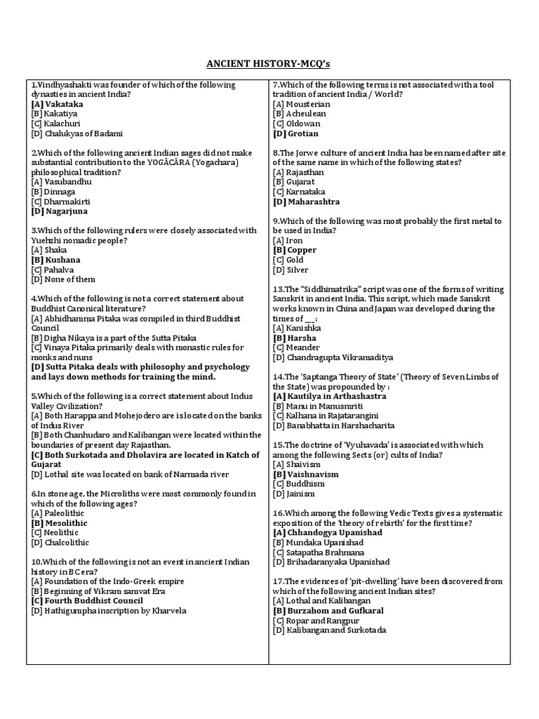 Ancient History 200 MCQ | PDF | Ashoka | Indian Religions