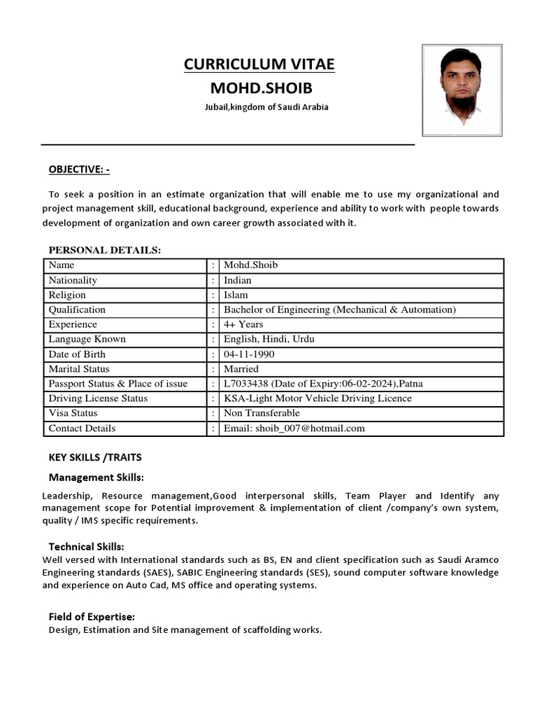 Shoib CV Scaffold Engineer | PDF | Engineering | Business