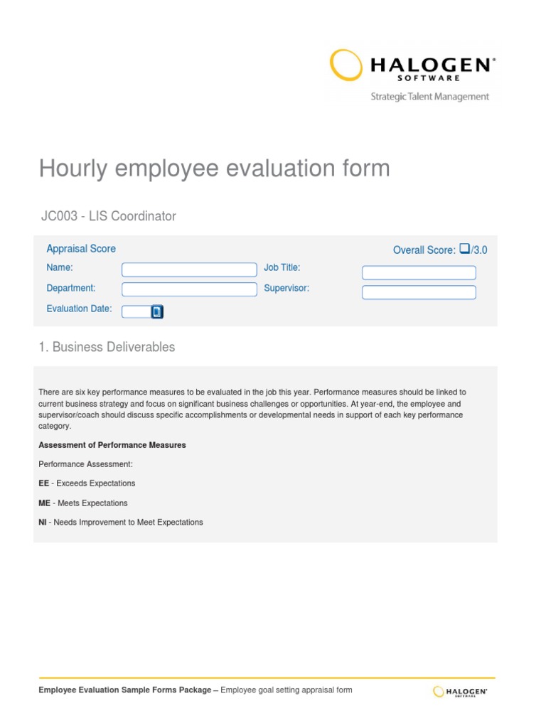 Hourly Employee Evaluation Form: JC003 - LIS Coordinator | PDF ...