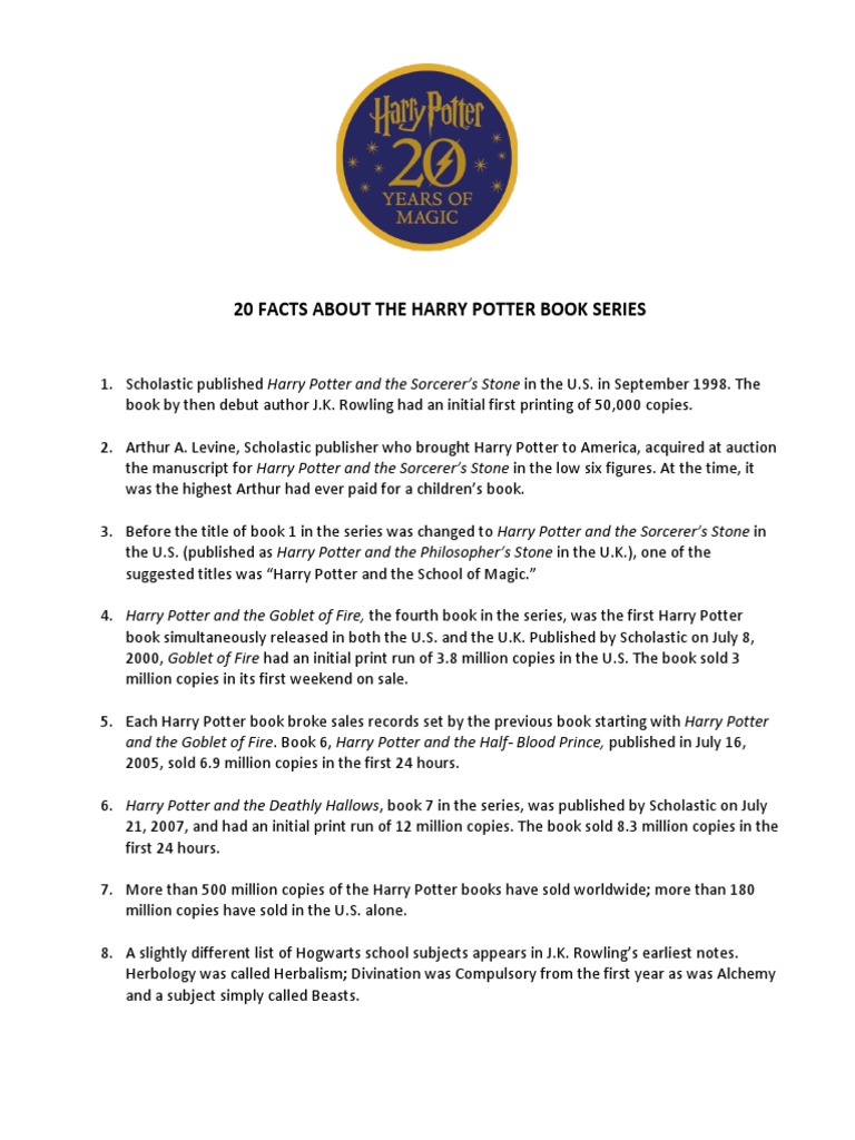 20 Harry Potter Facts Sept2018 | PDF | Harry Potter | Contemporary ...