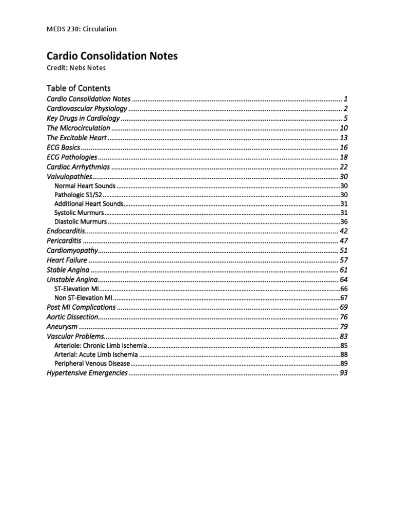 Cardio Consolidation Notes: MEDS 230: Circulation | PDF | Heart ...