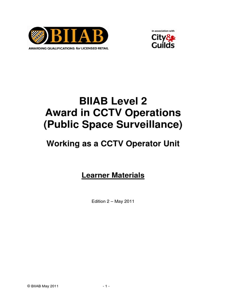 BIIAB Level 2 Working As CCTV Operator PDF | PDF | Closed Circuit ...