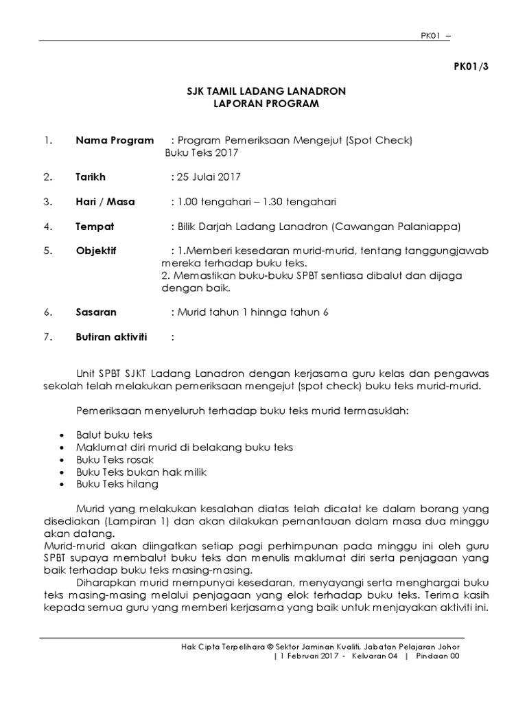 Laporan Spot Check SPBT | PDF