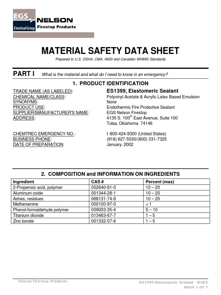 Elastomeric Sealant Msds | PDF | Dangerous Goods | Firefighting