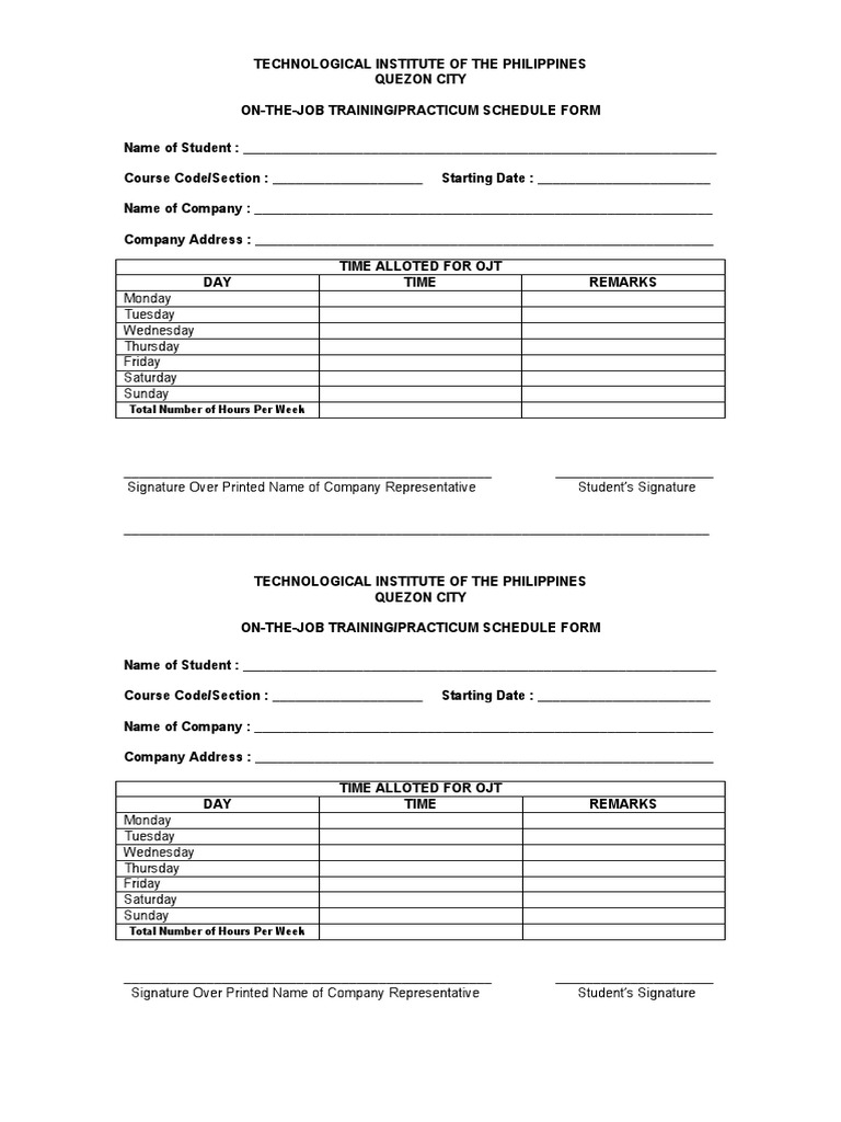 OJT Schedule Form | PDF