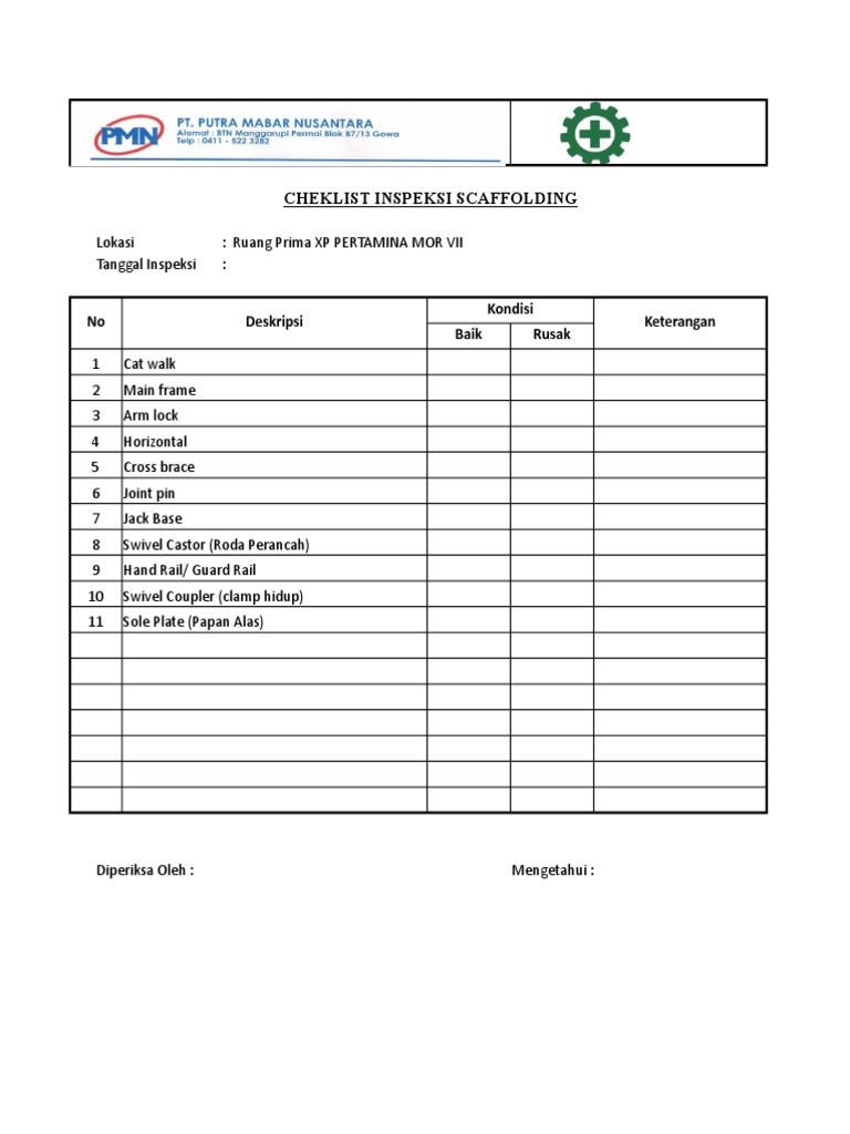 Form Inspeksi Scaffolding Dan Body Harness | PDF