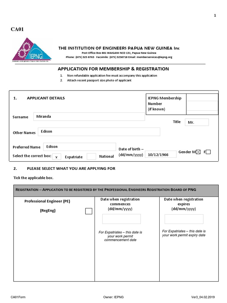 CA01 Ver4 | PDF | Papua New Guinea | Diploma