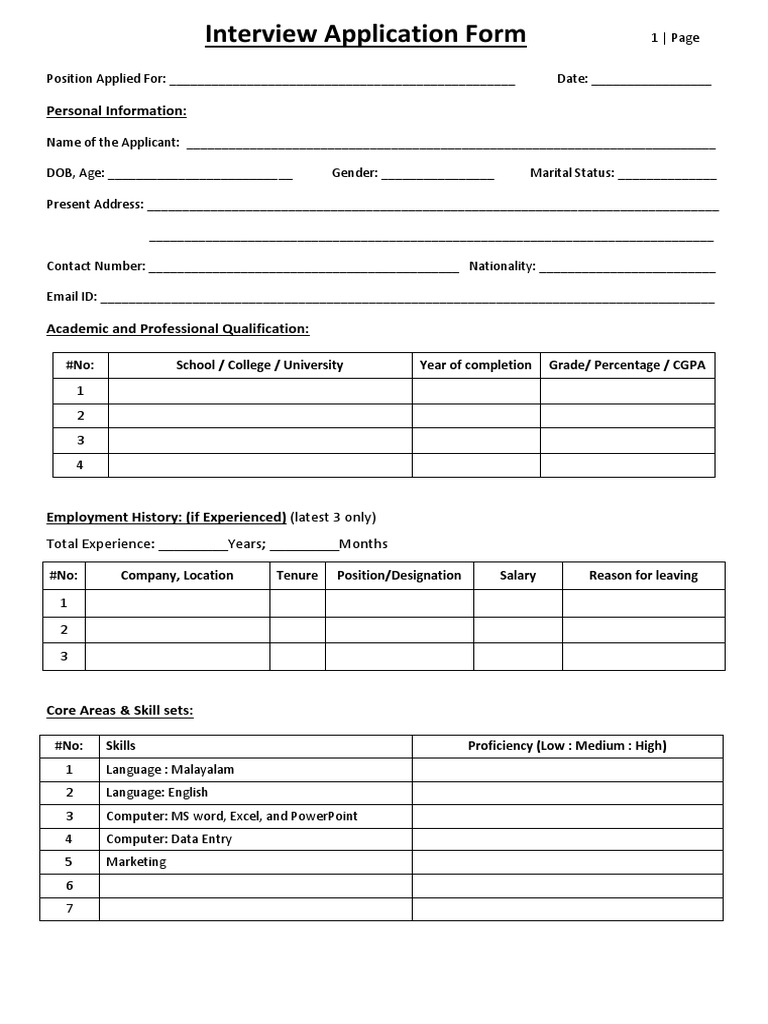 Interview Application Form: Personal Information | PDF
