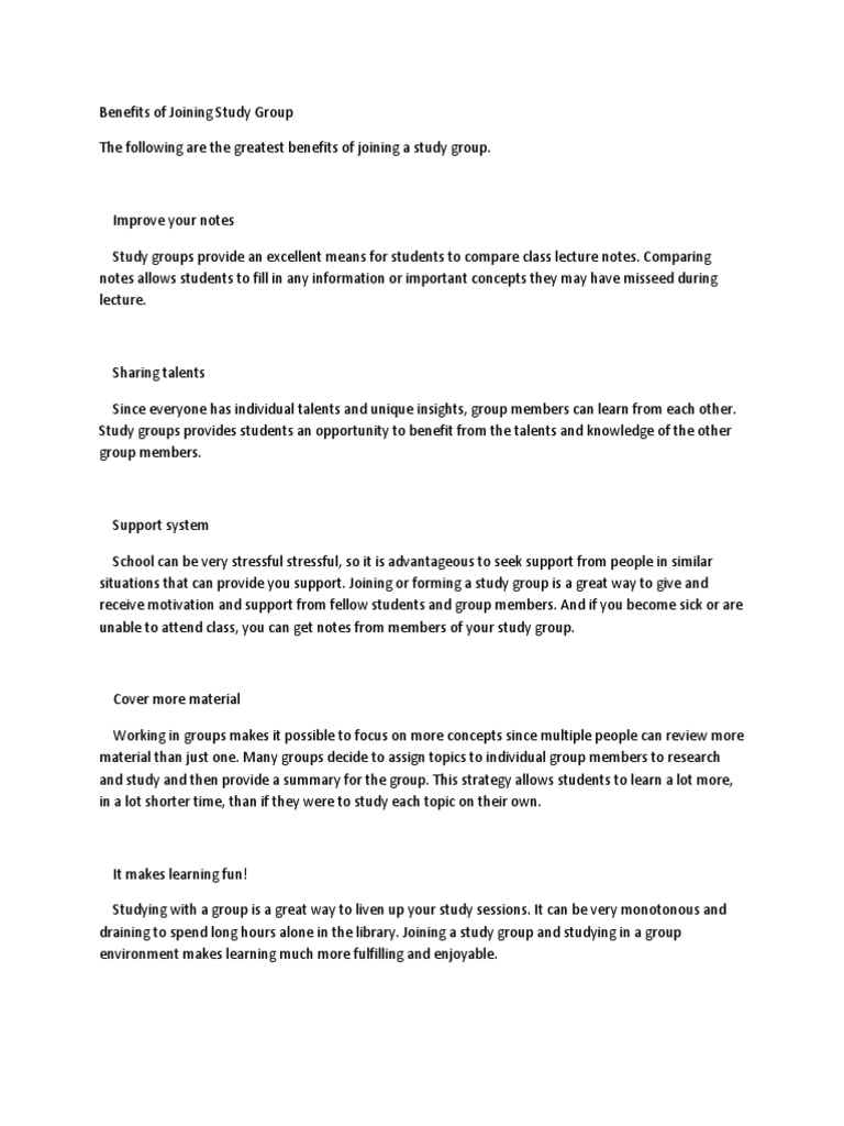 Benefits of Joining Study Group | PDF | Goal | Lecture