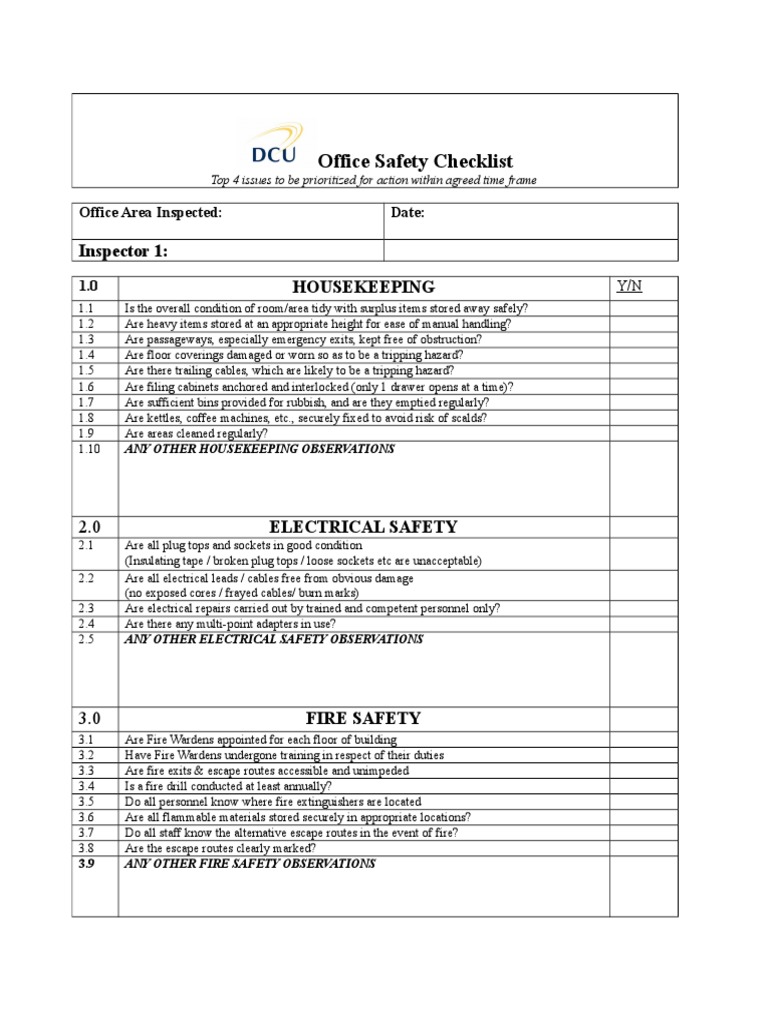 Office Safety Checklist | Download Free PDF | Chair | Fire Safety