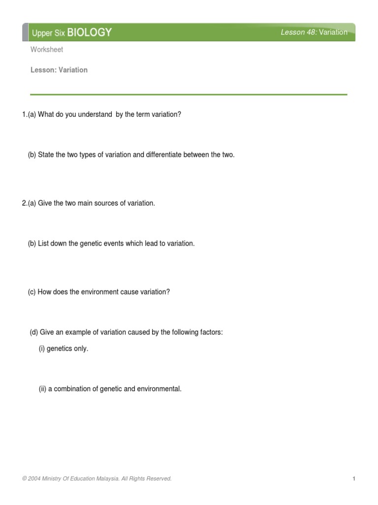 Lesson: Variation: Worksheet | PDF