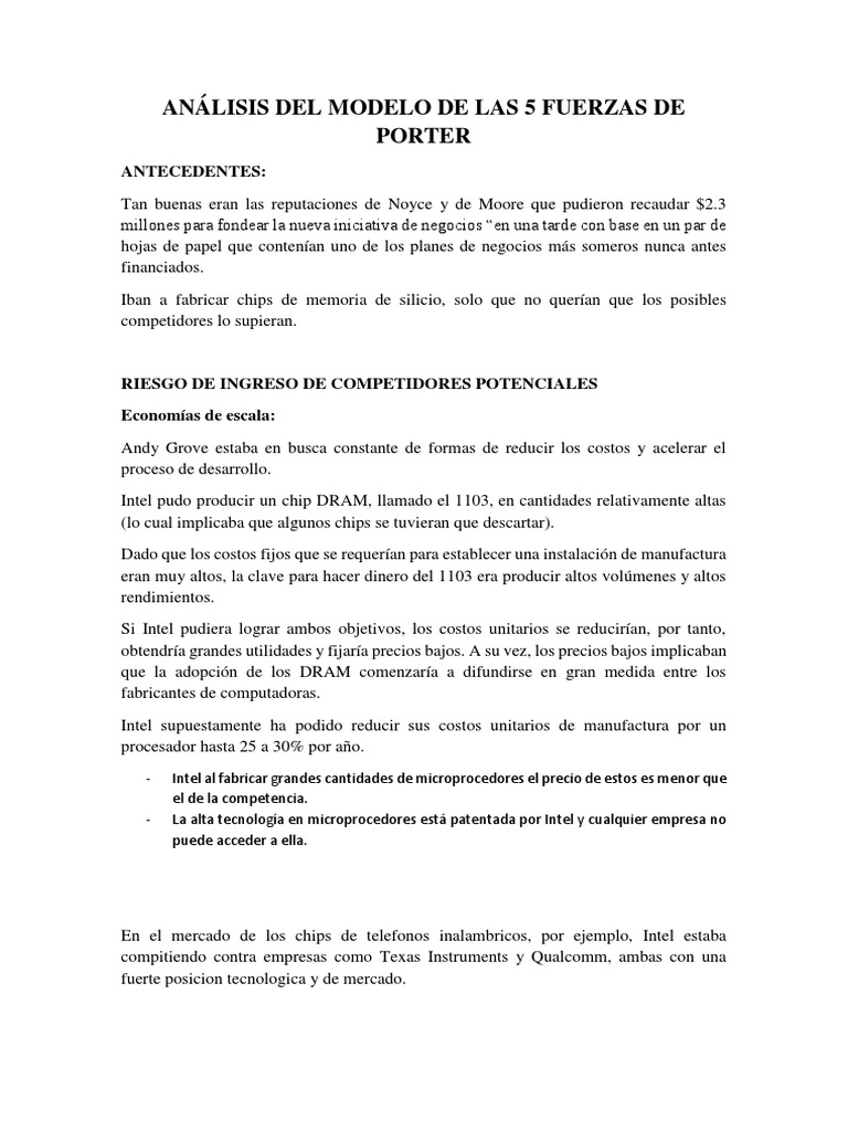 Análisis Del Modelo de Las Cinco Fuerzas de Porter | PDF | Intel ...
