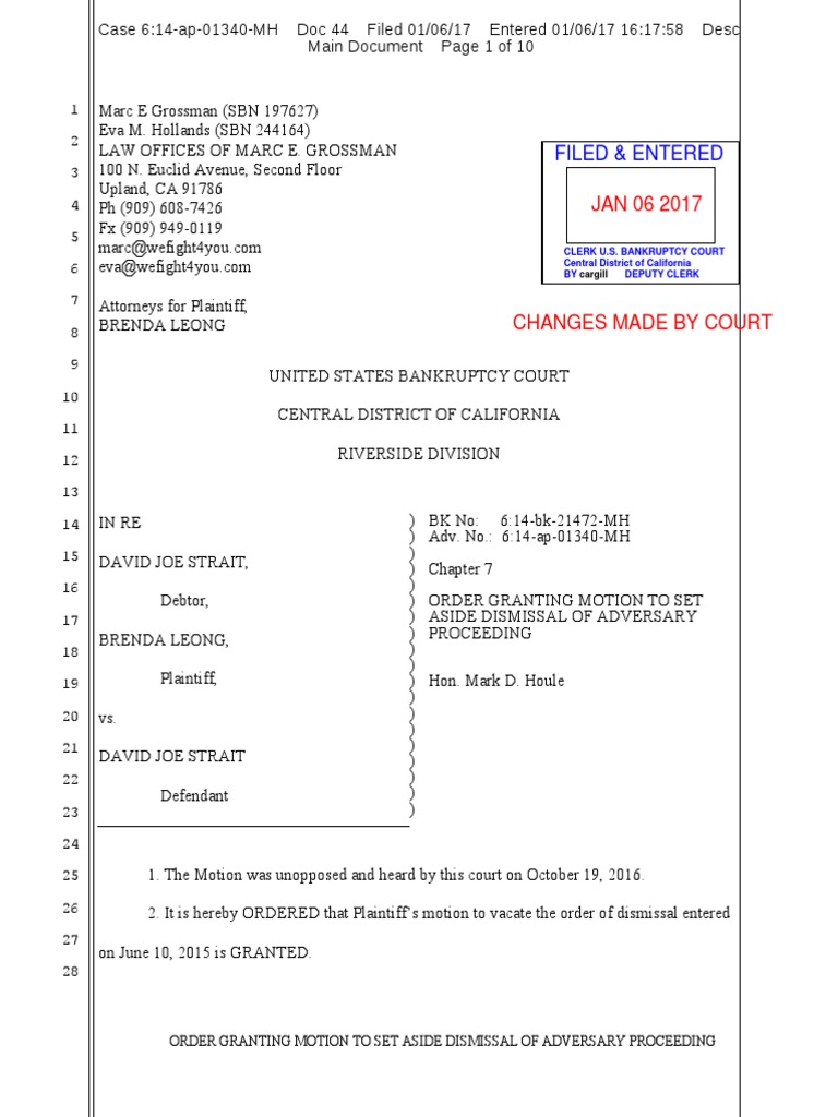 Filed & Entered: Clerk U.S. Bankruptcy Court Central District of ...