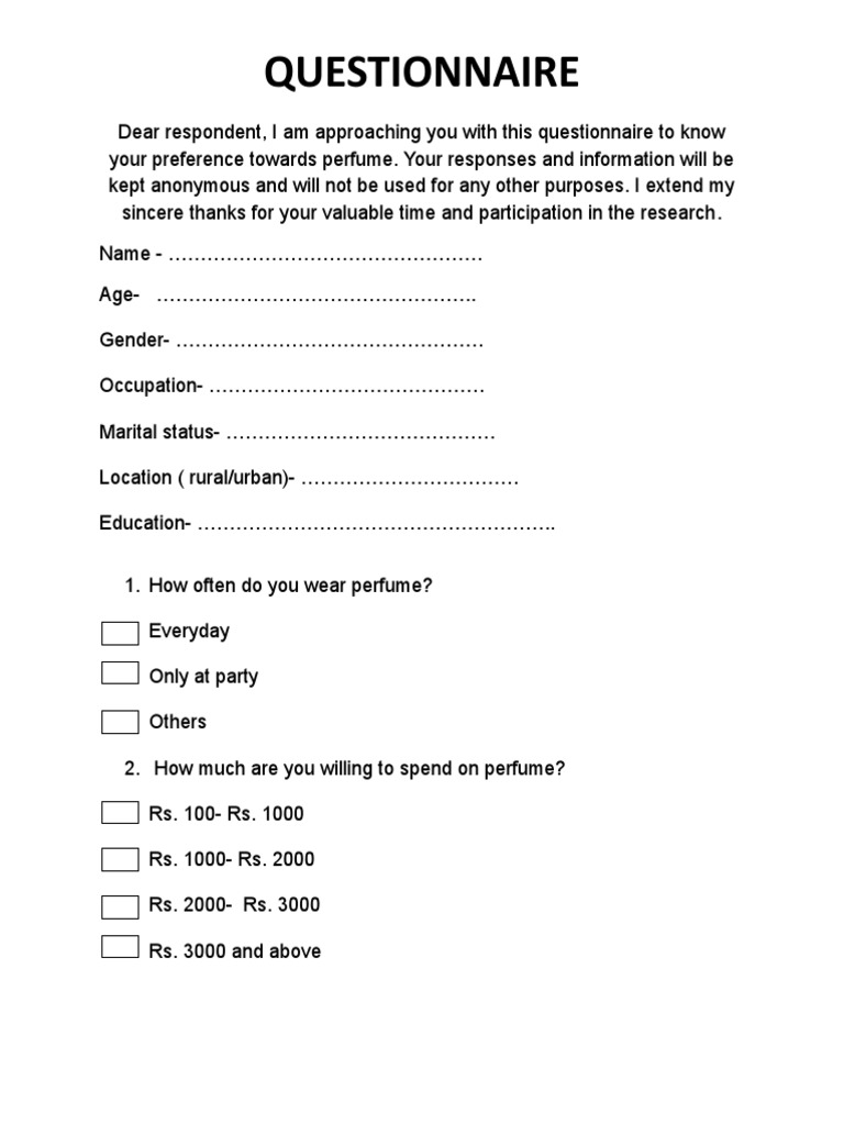 Questionnaire For Perfume | PDF | Perfume | Odor