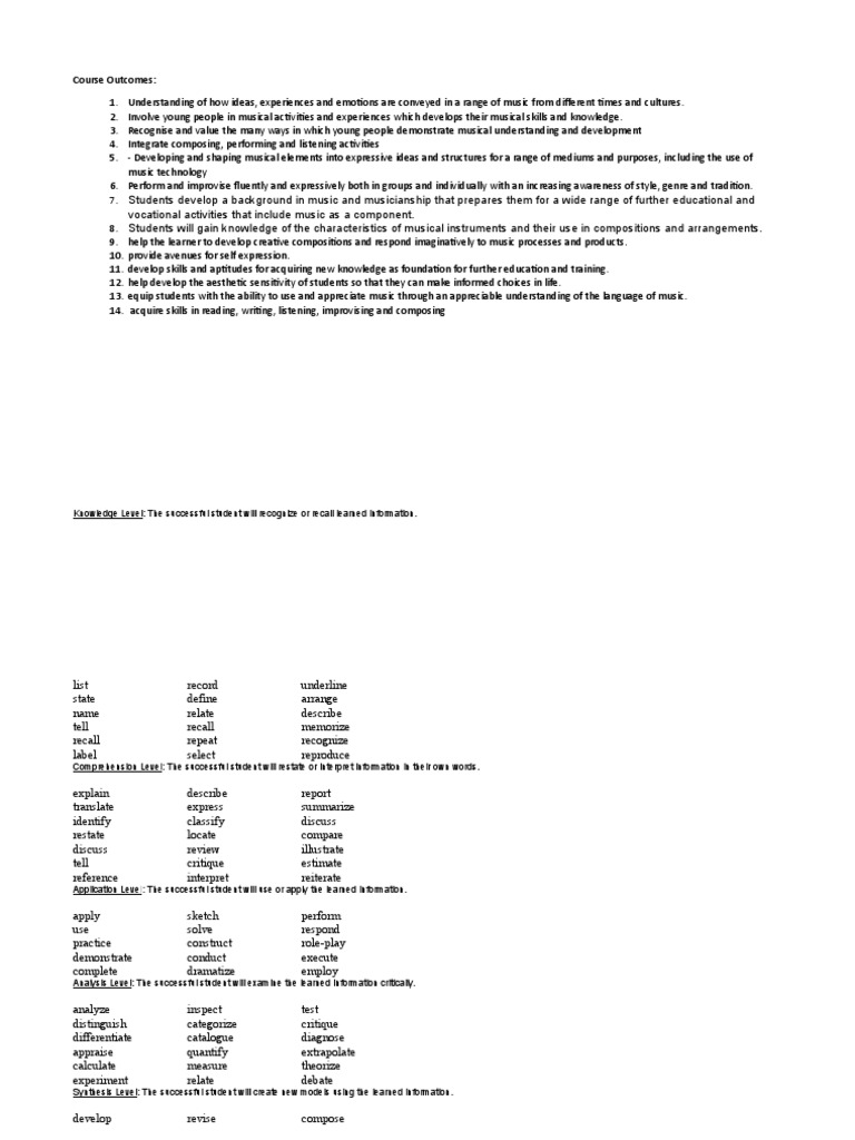 Course Outcomes in Music | Download Free PDF | Musical Compositions ...
