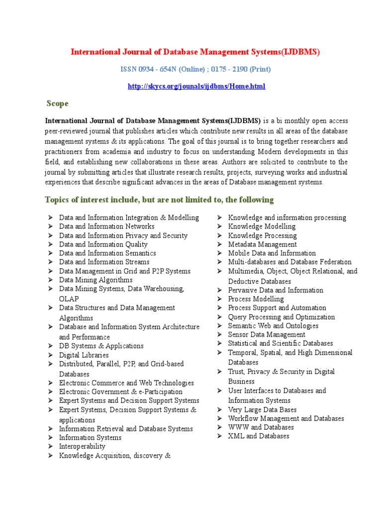 IJDBMS | PDF | Academic Journal | Databases