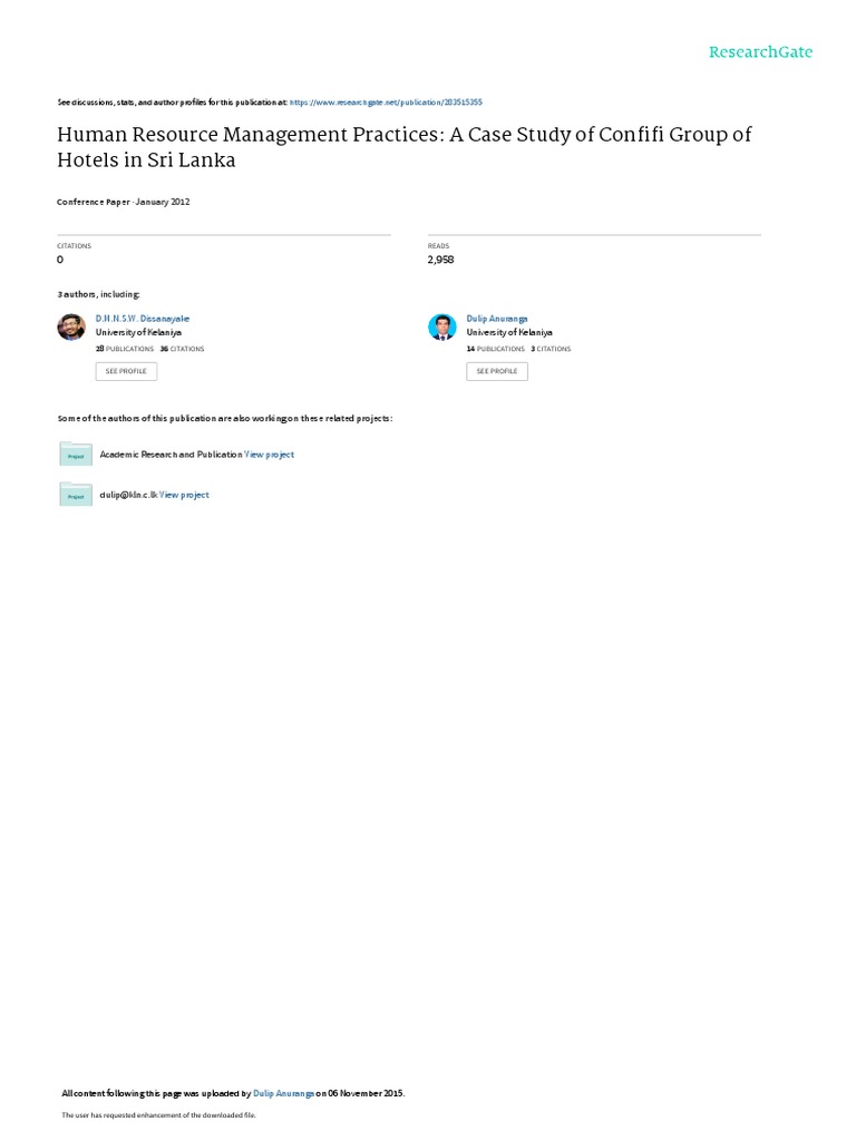 HRM Practices at Confifi Hotels, Sri Lanka | PDF | Human Resource ...