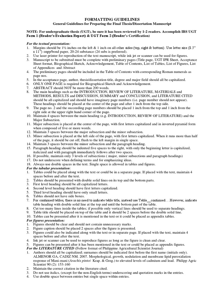 Formatting Guidelines For Thesis Dissertation Manuscript Pdf Thesis