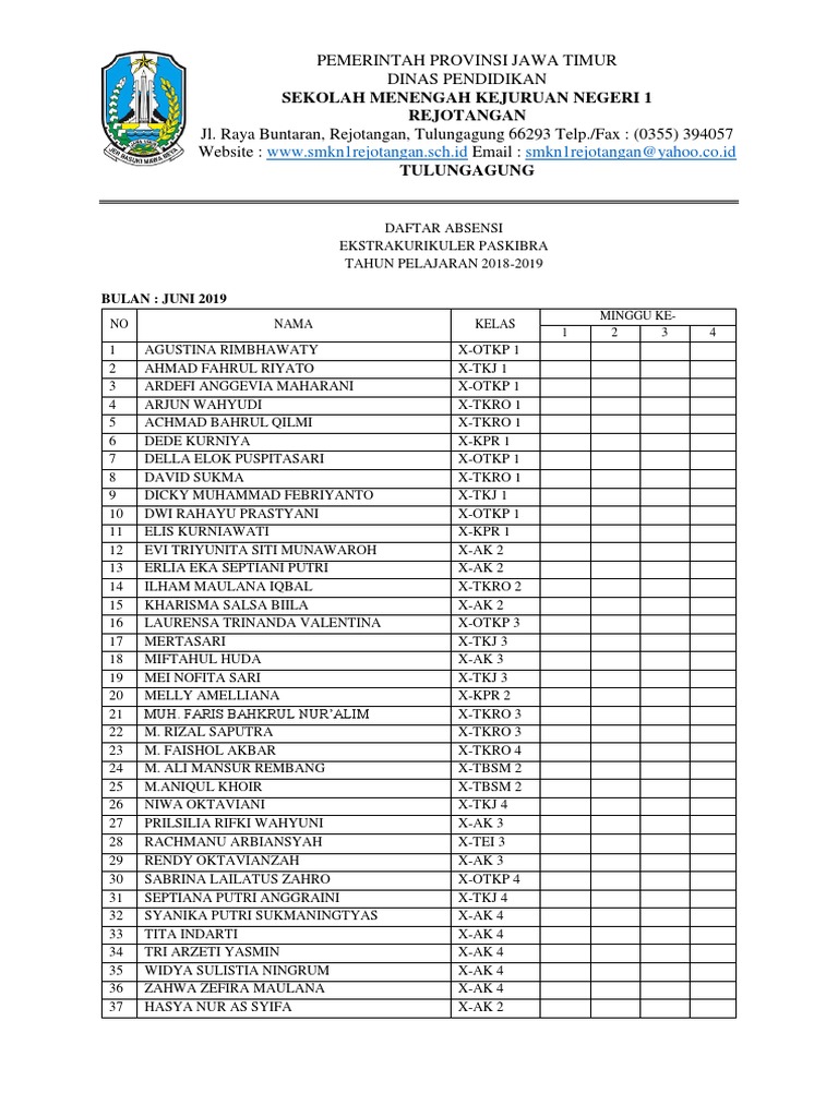 Daftar Absensi Ekstra Juni | PDF