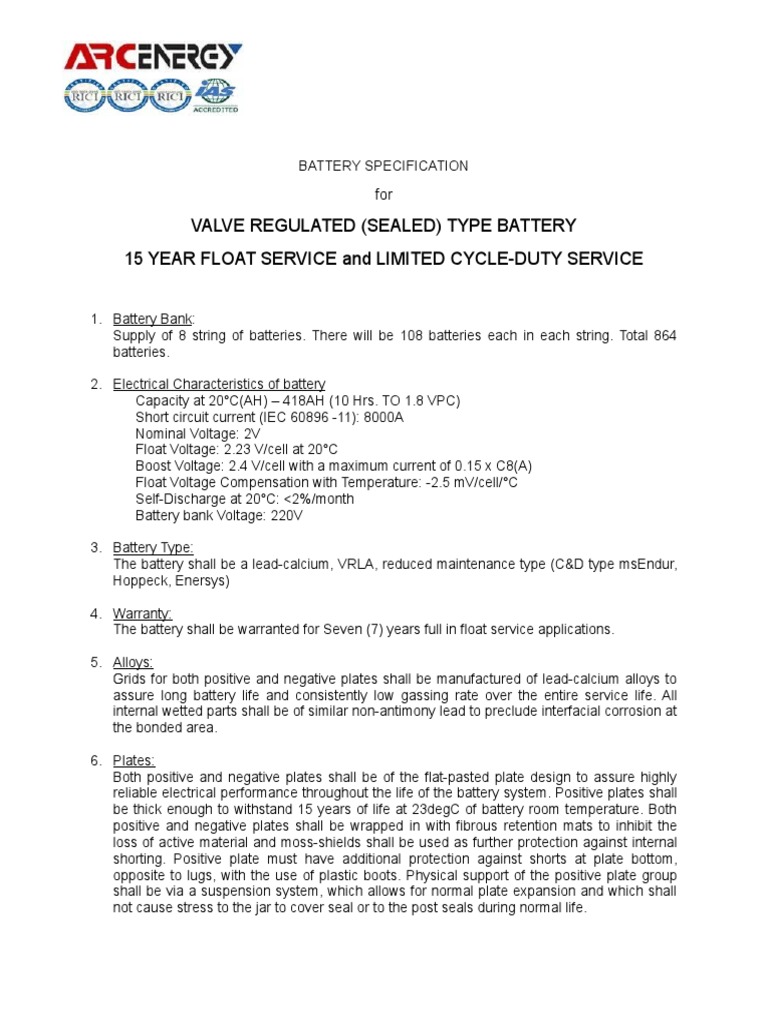 Battery Specification 1 | PDF | Electrical Connector | Building Engineering