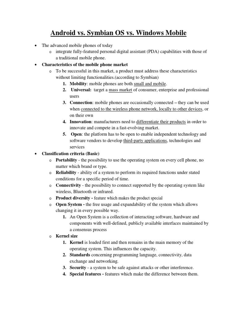Android Vs Symbian Vs Windows Mobile | PDF | Operating System | Android ...