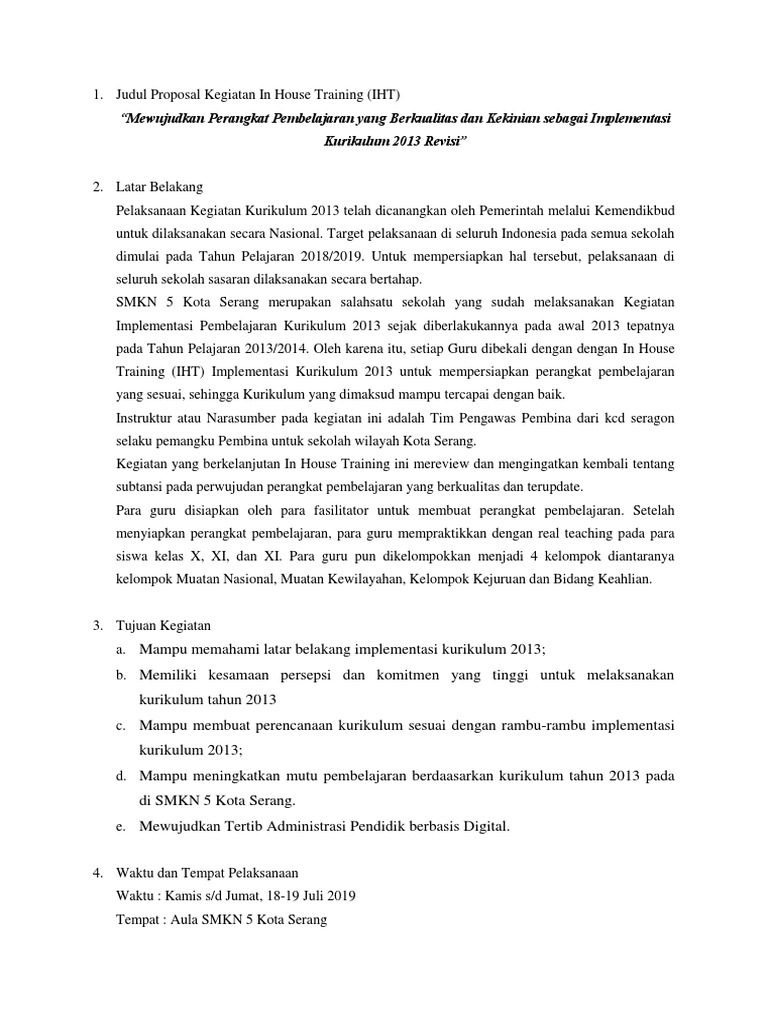 Proposal Kegiatan IHT | PDF