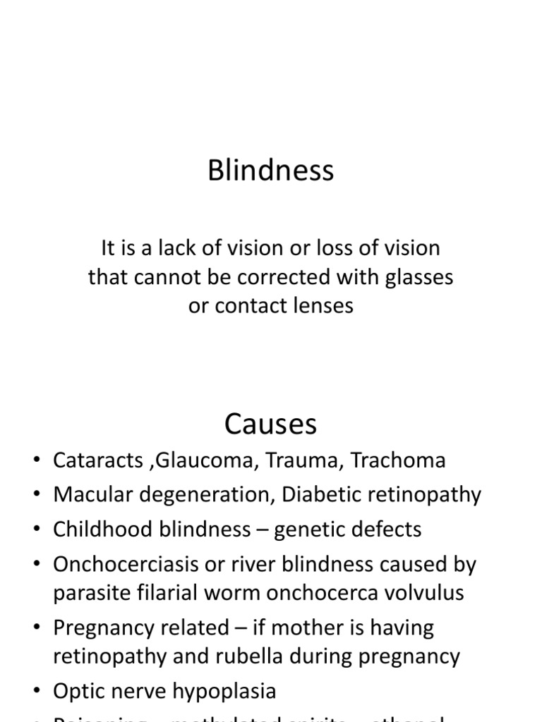 Blindness: It Is A Lack of Vision or Loss of Vision That Cannot Be ...