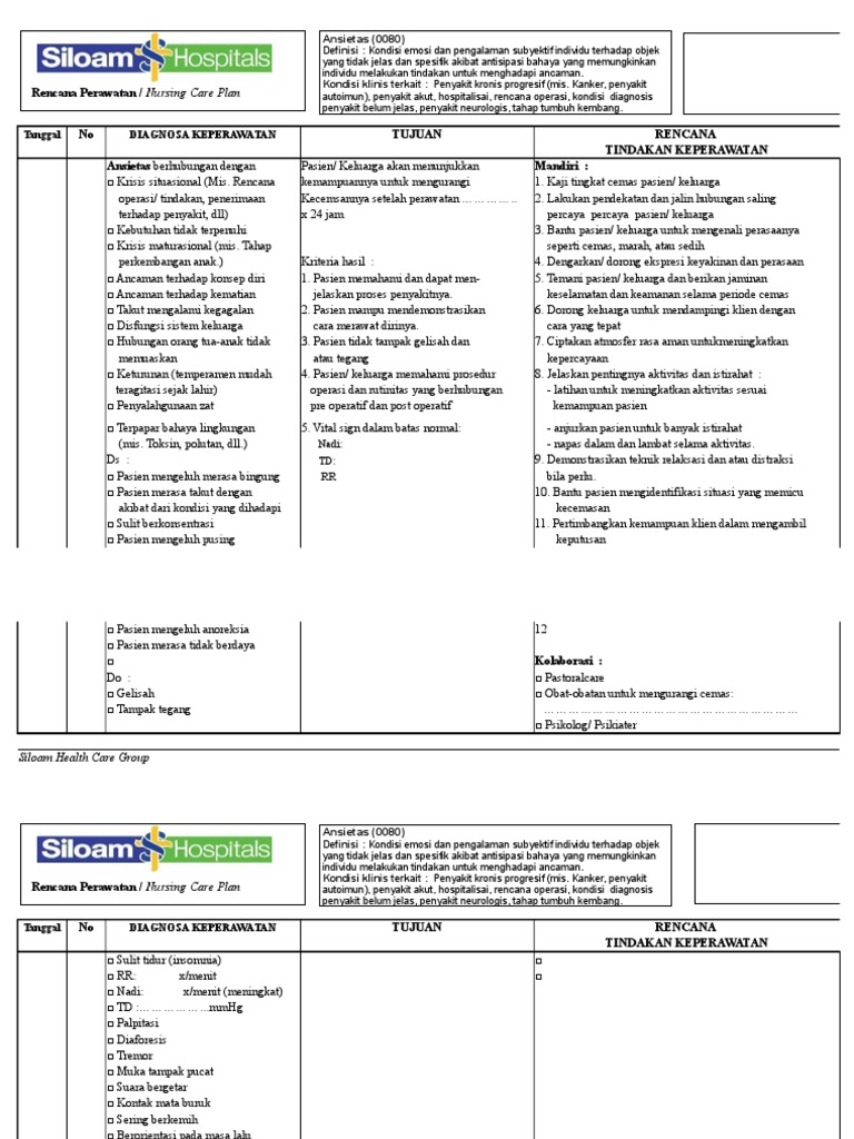 Rencana Perawatan Kecemasan SDKI | PDF