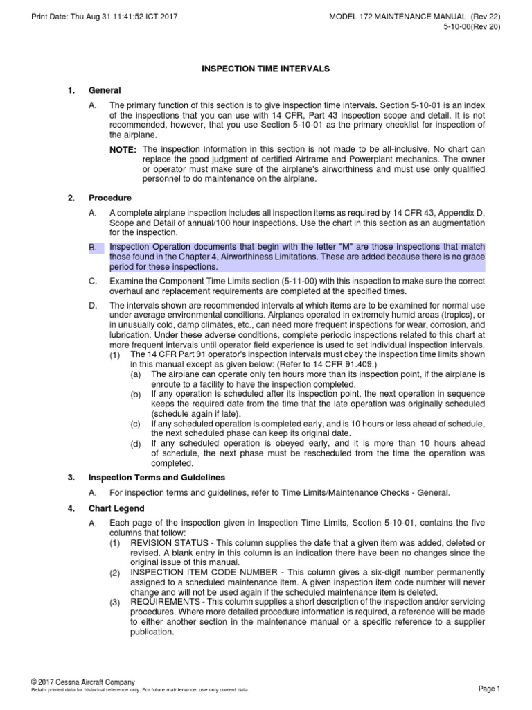 C172 Inspection Time Intervals | PDF | Aviation