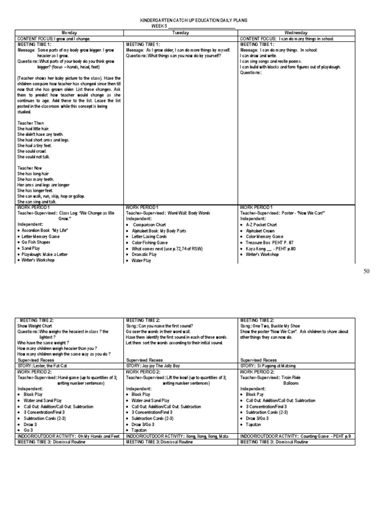 Kindergarten Lesson Plan Week 5 PDF | PDF | Weight | Concept
