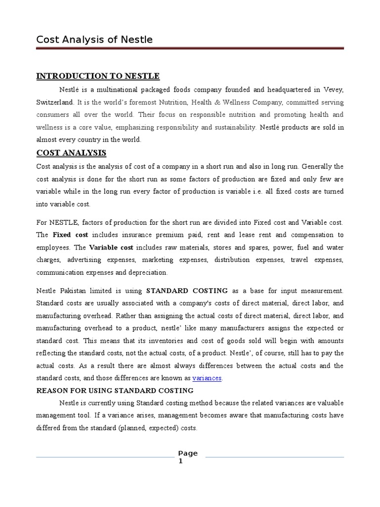 Nestle Cost Analysis Overview | PDF | Cost | Labour Economics