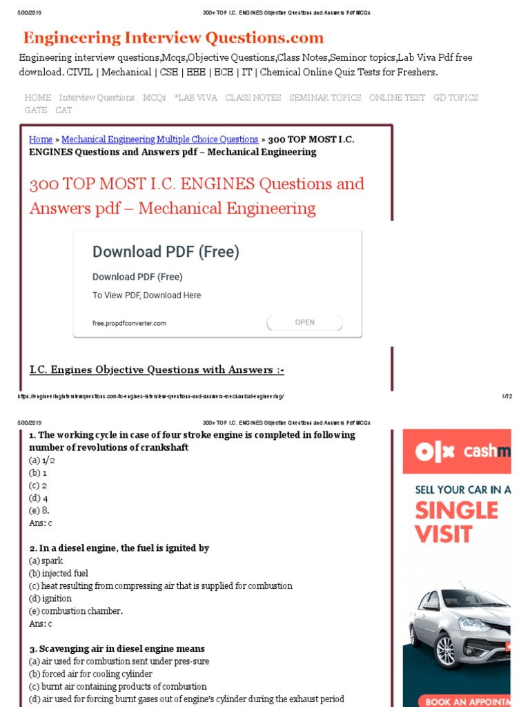 300+ TOP I.C. ENGINES Objective Questions and Answers PDF MCQs ...