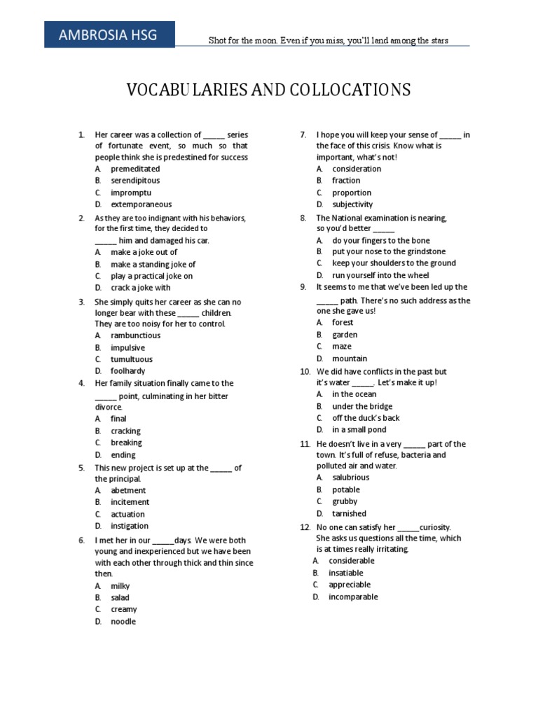 Vocabulary and Collocation 1 | PDF