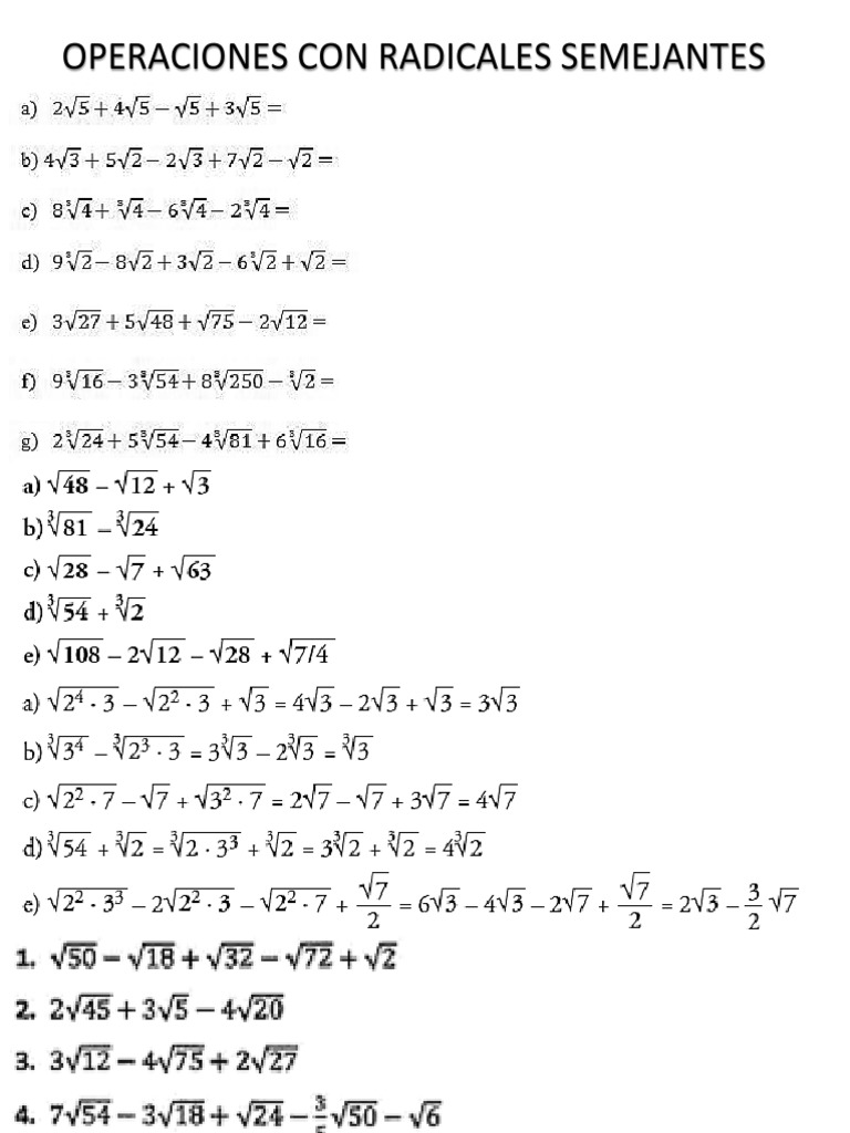 Operaciones Con Radicales-Adicion y Sustraccion-Racionalizacion+ | PDF