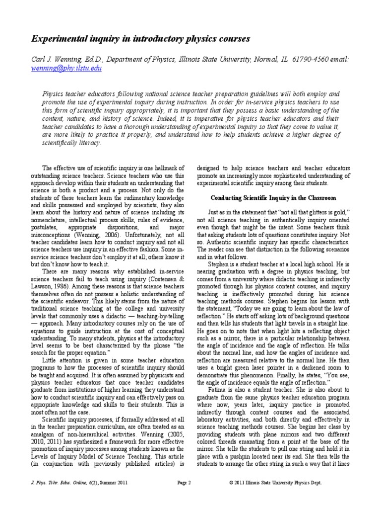 Experimental Inquiry in Introductory Physics Courses: Wenning@phy ...