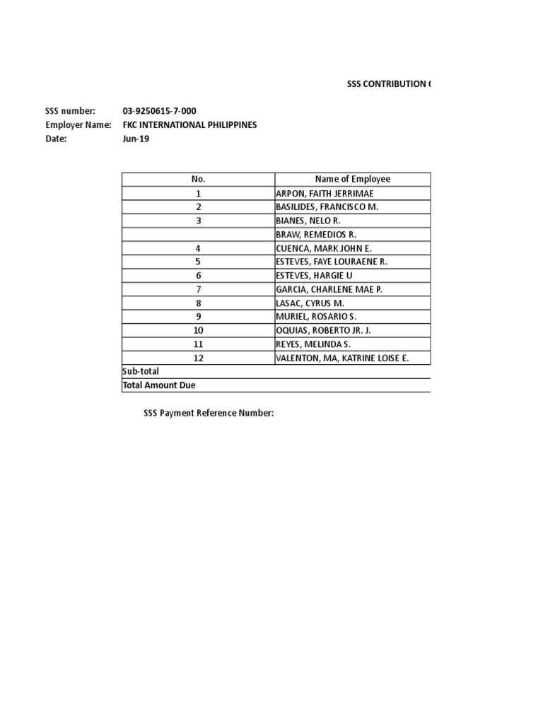 Sss Contribution Collection List 03-9250615-7-000 Jun-19 | PDF