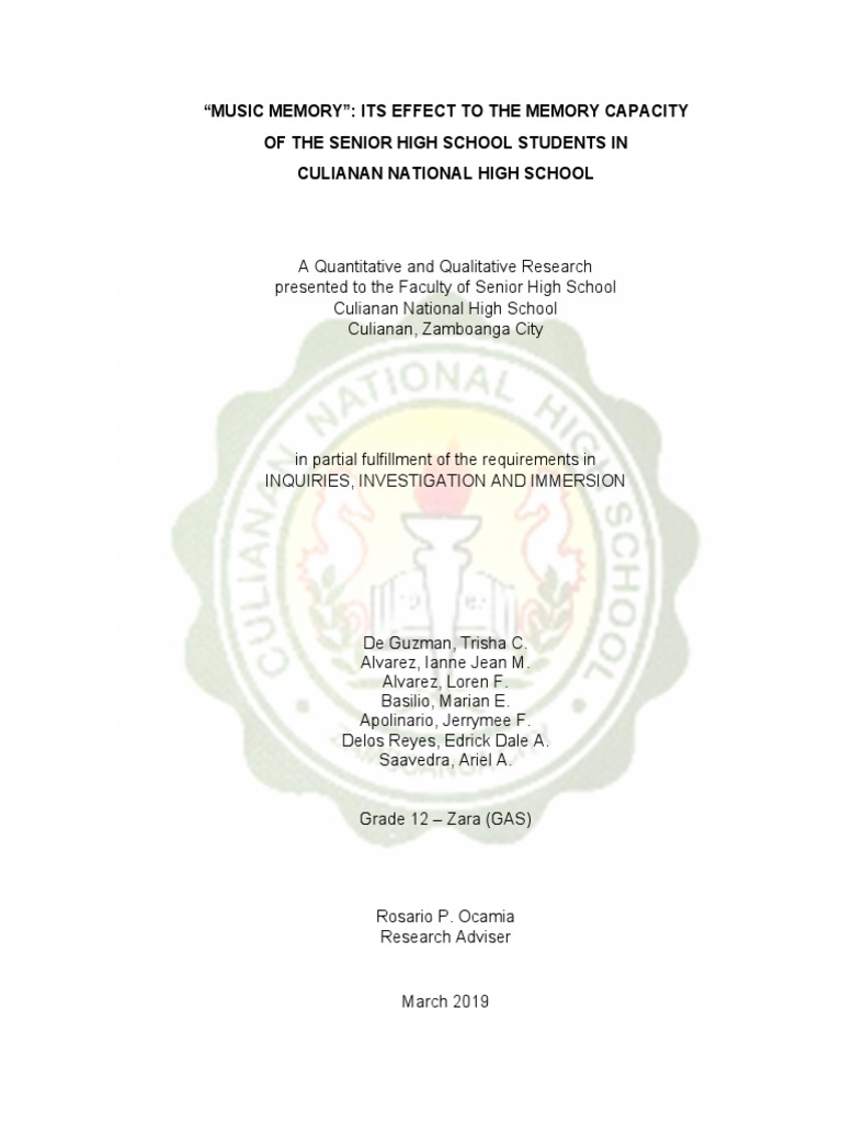 "Music Memory": Its Effect To The Memory Capacity of The Senior High ...