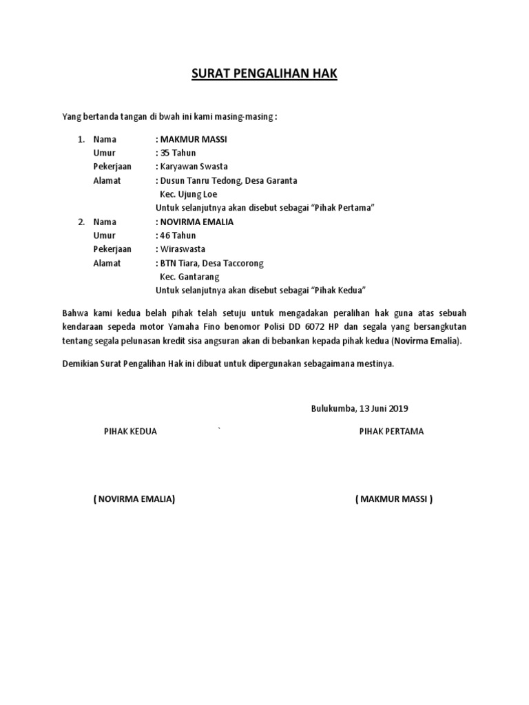 Surat Pengalihan Hak | PDF