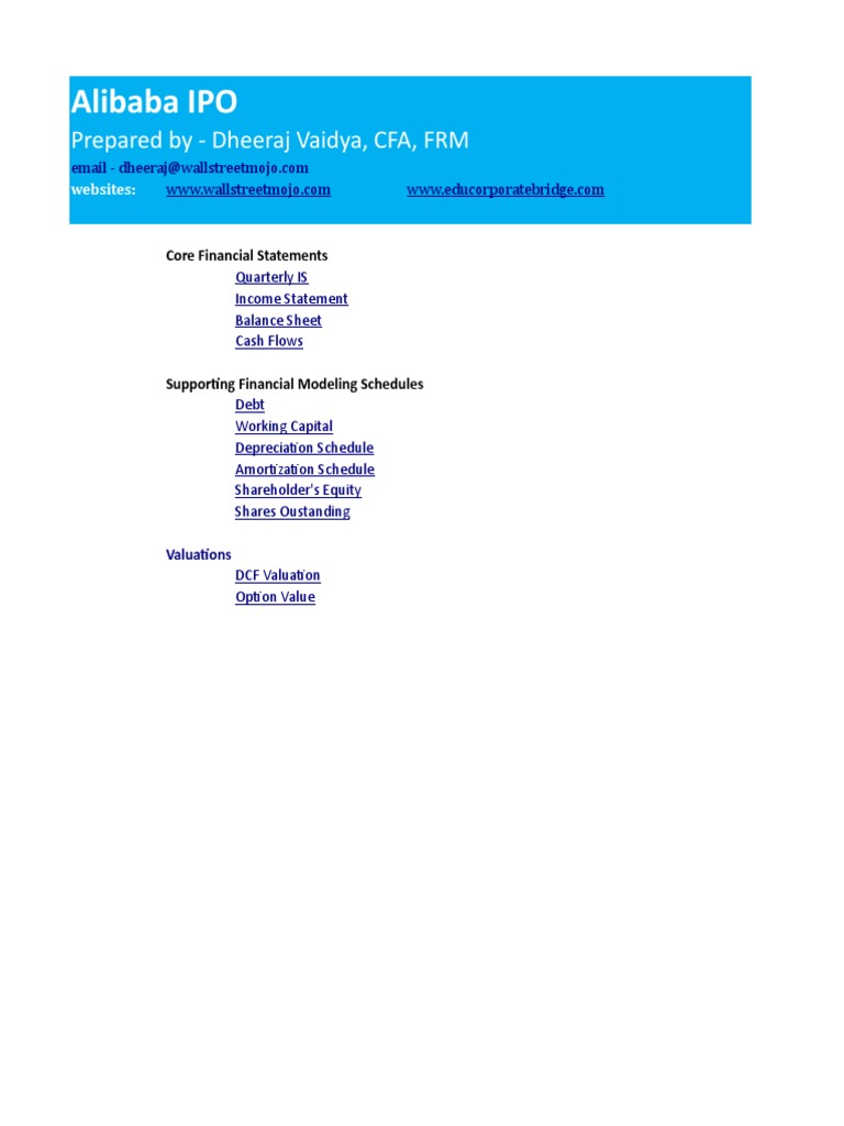 Alibaba IPO Financial Model WallstreetMojo | PDF | Equity (Finance ...