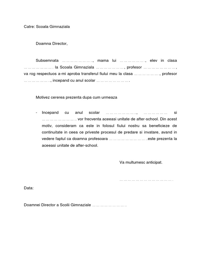 Cerere Scoala Transfer | PDF