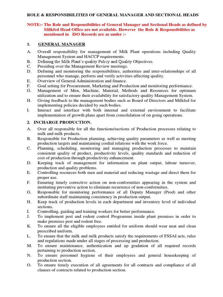 Section Head Responsibilities Overview | PDF | Regulatory Compliance ...