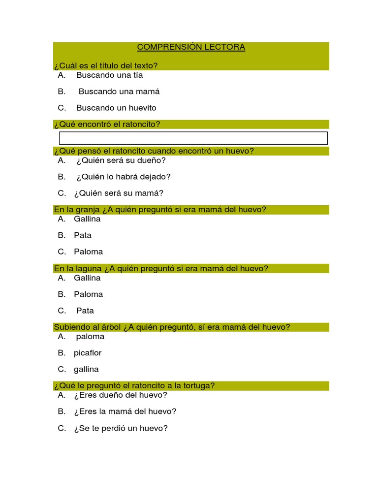 COMPRENSIÓN LECTORA Ratoncito | PDF