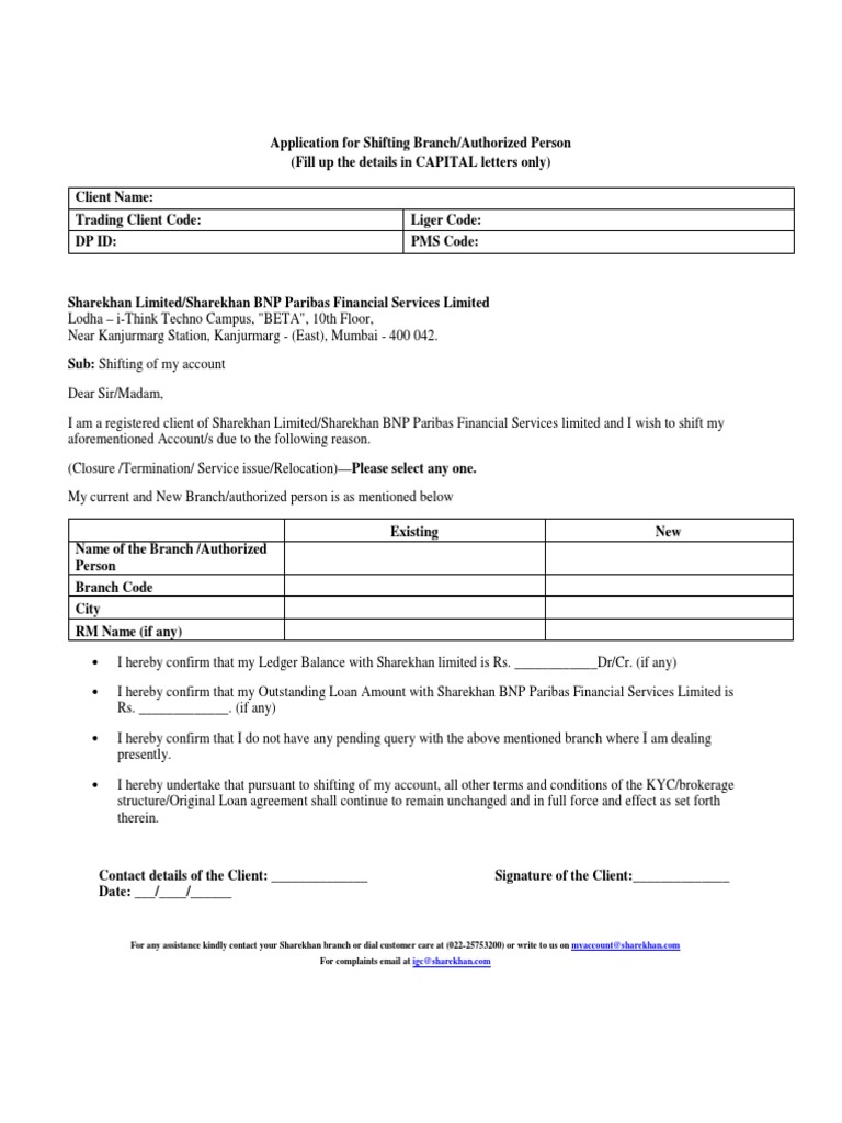 Application For Shifting Branch New | PDF