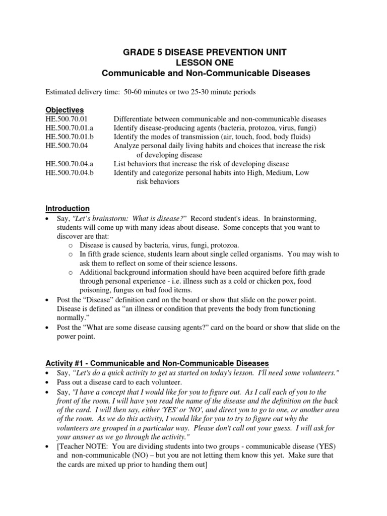 Communicable and Non-Communicable Diseases Lesson Plan PDF | PDF ...