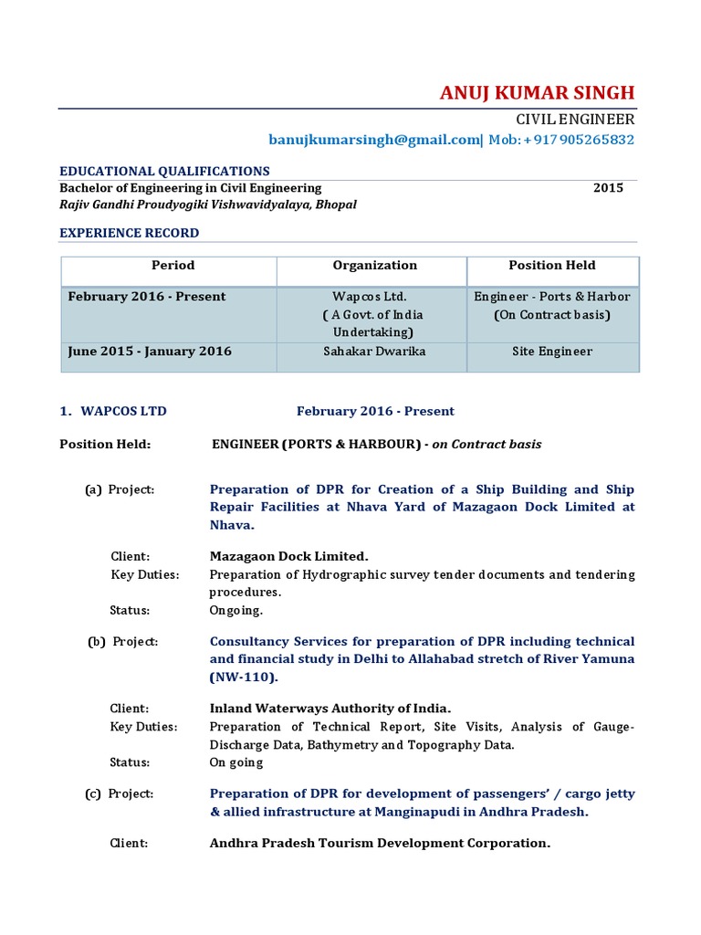 Anuj Kumar Singh: Civil Engineer | PDF | Business