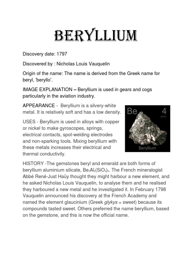Beryllium | PDF | History